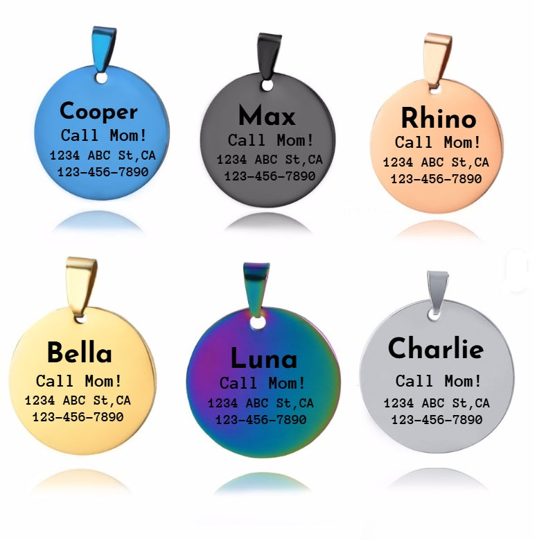 Custom Engraved Personalized Stainless Steel Dog Tags Round ID Dog Cat ...